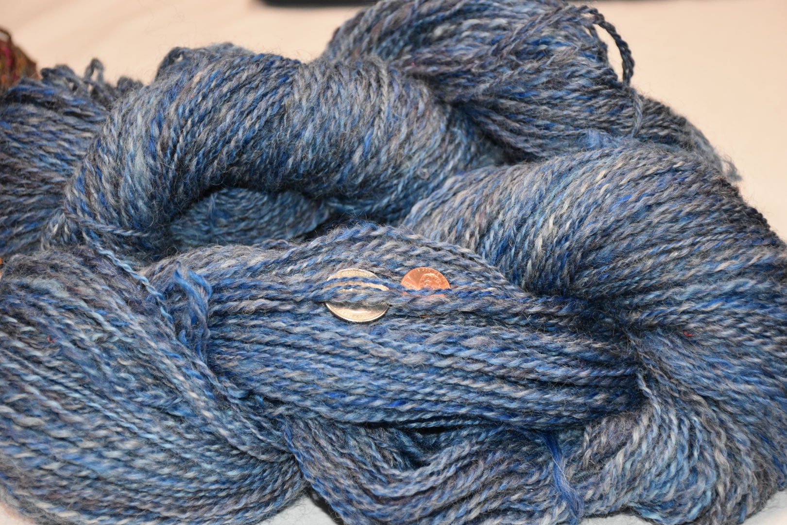 Hand Spun, Aran Weight, Blue Coopworth Wool Yarn -- Strong Fluffy Yarn ...