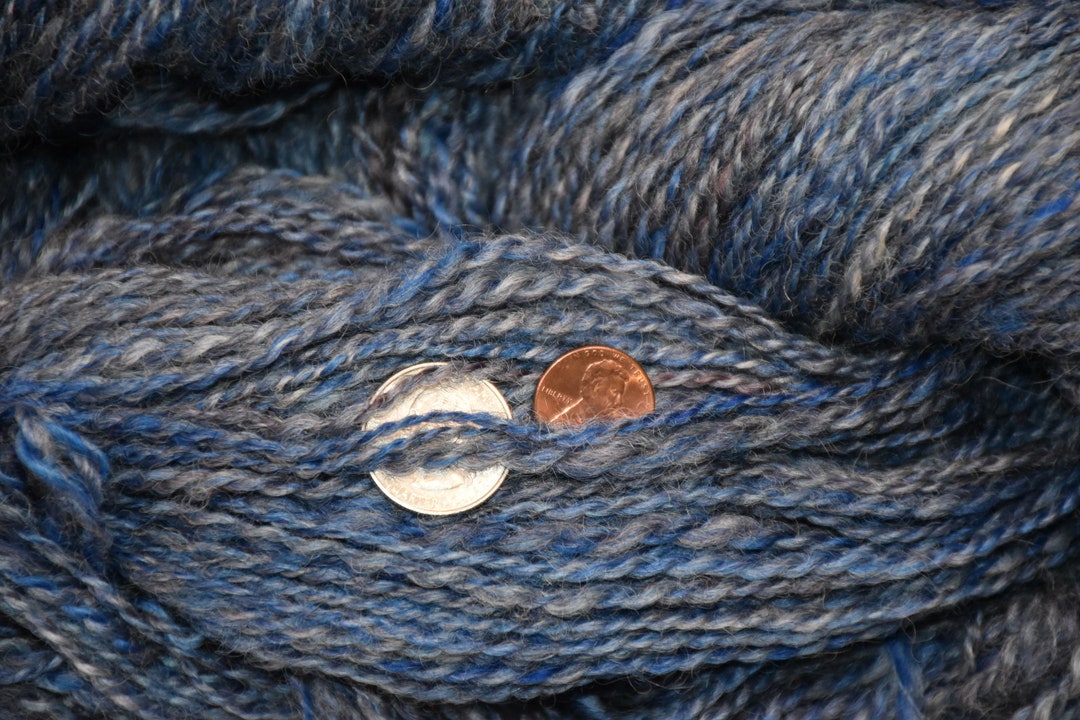 Hand Spun, Aran Weight, Blue Coopworth Wool Yarn -- Strong Fluffy Yarn ...