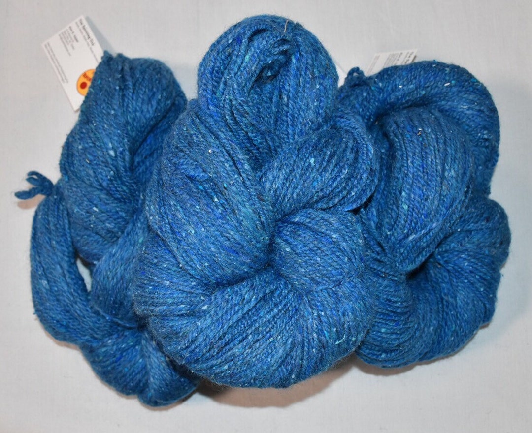 Hand Spun Blue Wool / Alpaca / Mohair / Silk Noil Blend Yarn Worsted or ...