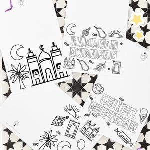 Set of 8 - Ramadan and Eid Coloring Cards for Kids | Childrens Islamic ...
