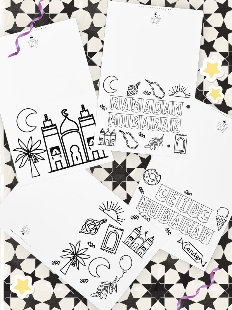 Set of 8 - Ramadan and Eid Coloring Cards for Kids | Childrens Islamic ...
