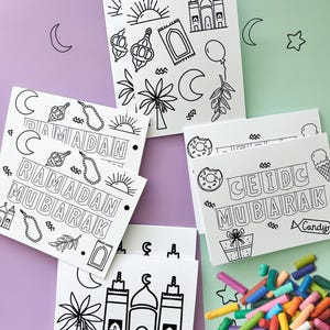 Set of 8 - Ramadan and Eid Coloring Cards for Kids | Childrens Islamic ...