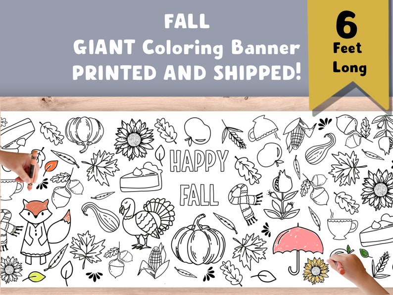 GIANT Fall Coloring Page Banner | Thanksgiving Table Decor for Kids ...