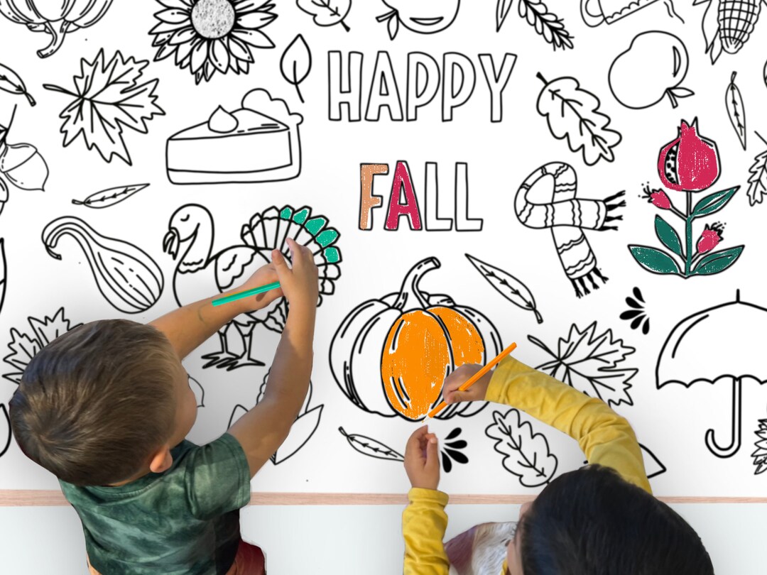 GIANT Fall Coloring Page Banner | Thanksgiving Table Decor for Kids ...