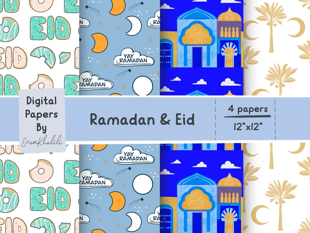 Set of 4 Digital Ramadan and Eid Paper, Gift Wrap, Treat Bags ...