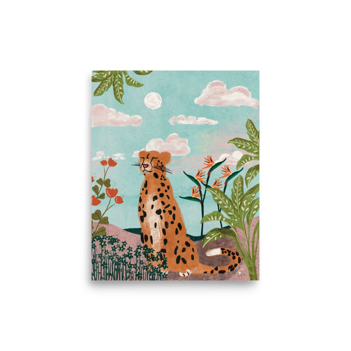 Cheetah Wall Art Print Boho Wild Cat Illustration Painting - Etsy