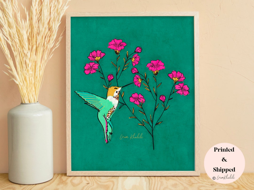 Colorful Hummingbird Wall Art Poster Print | Modern Bird Painting ...