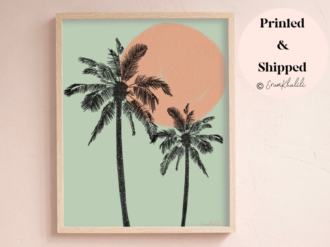 California Palm Tree Wall Art Print Beach Sunset Artwork - Etsy