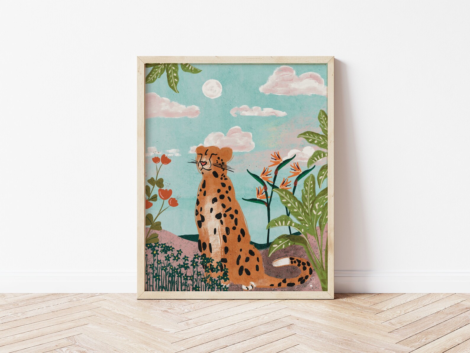 Cheetah Wall Art Print Boho Wild Cat Illustration Painting - Etsy