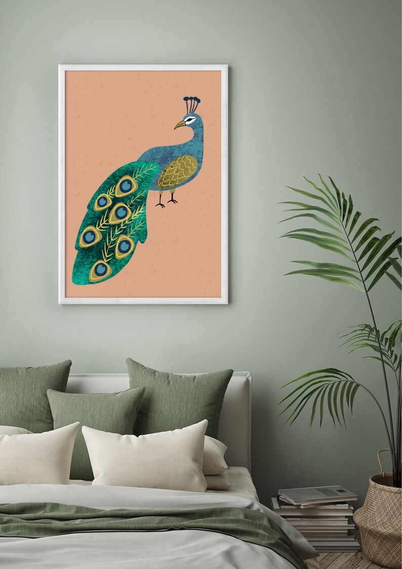 Peacock Boho Wall Art Print Bird Artwork Painting Nature - Etsy