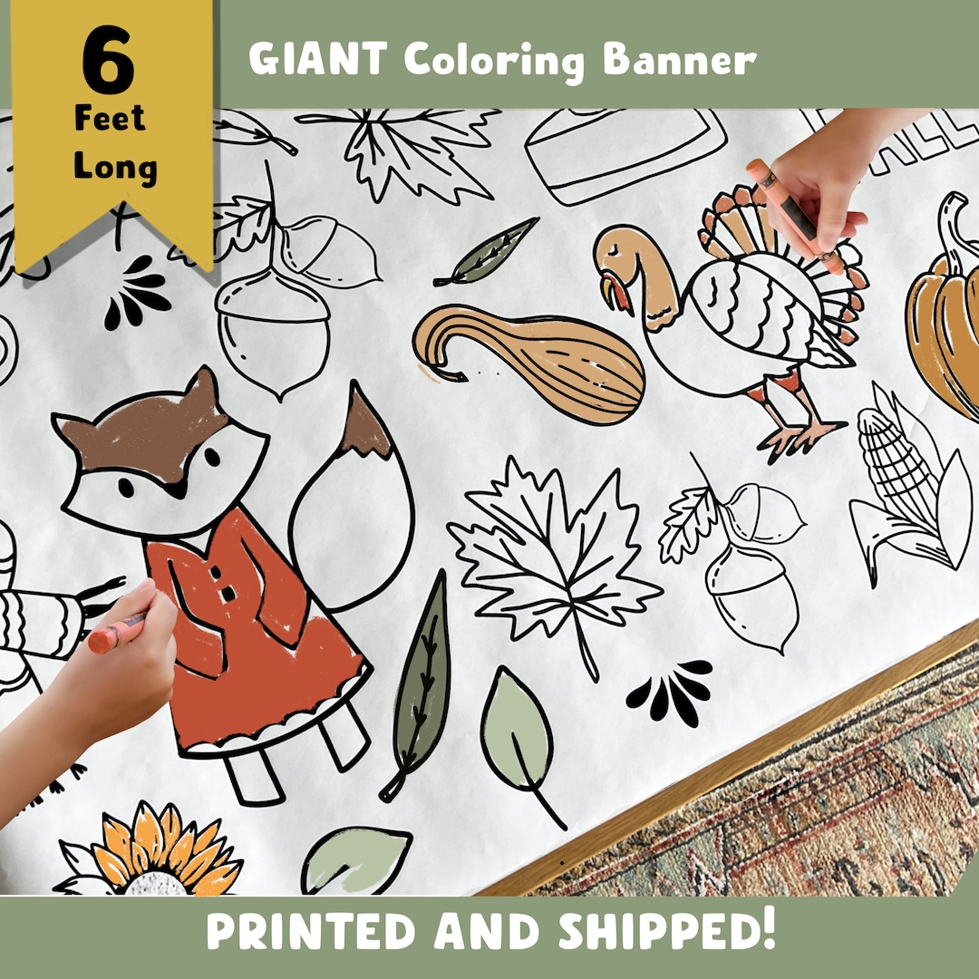 GIANT Fall Coloring Page Banner | Thanksgiving Table Decor for Kids ...