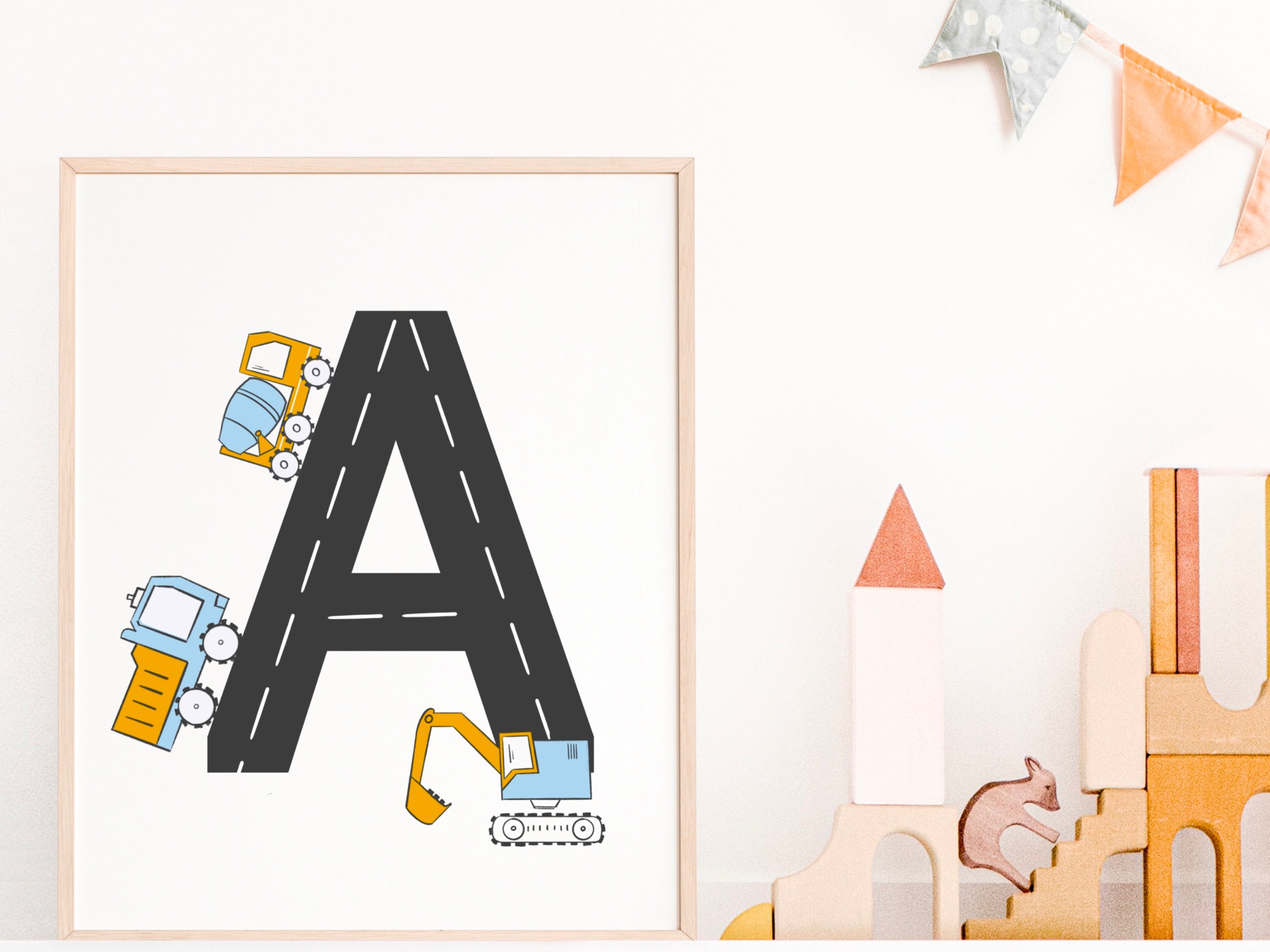 Construction Vehicle Alphabet Nursery Wall Art Toddler Boy - Etsy