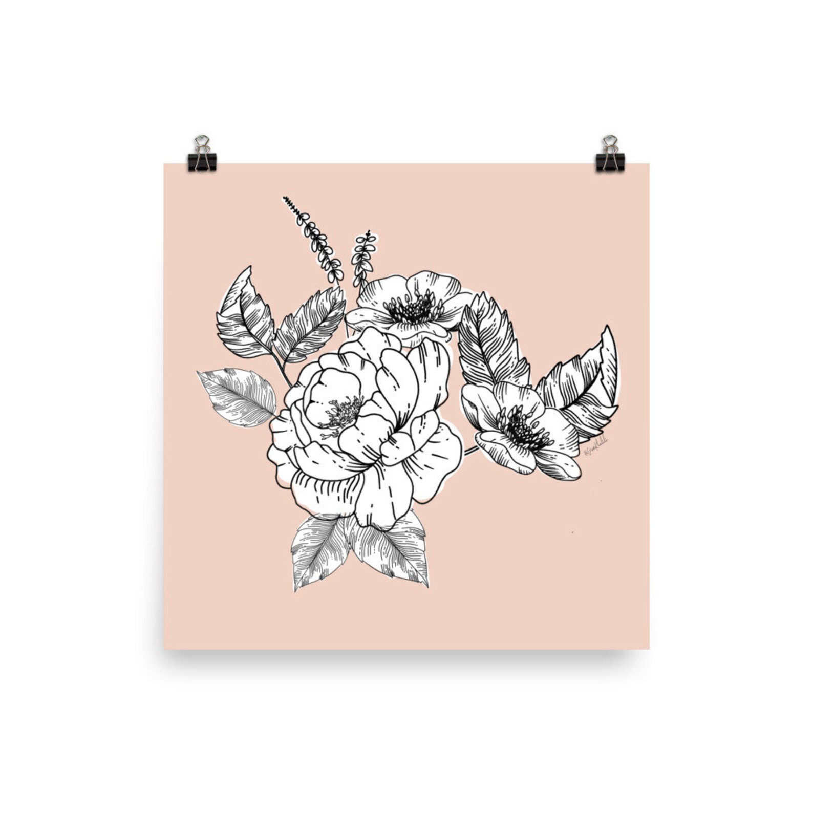 Peony & Wildflowers Ink Botanicals Collection Wall Art - Etsy