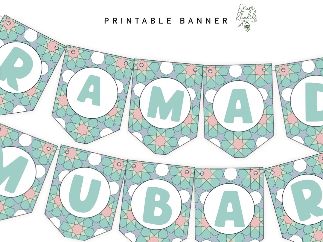 Ramadan and Eid Mubarak Printable Banner, Dual Purpose Decor, Eid ...