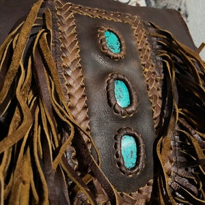 Macie Leather With Heavy Fringe and Turquoise Detail Crossbody - Etsy