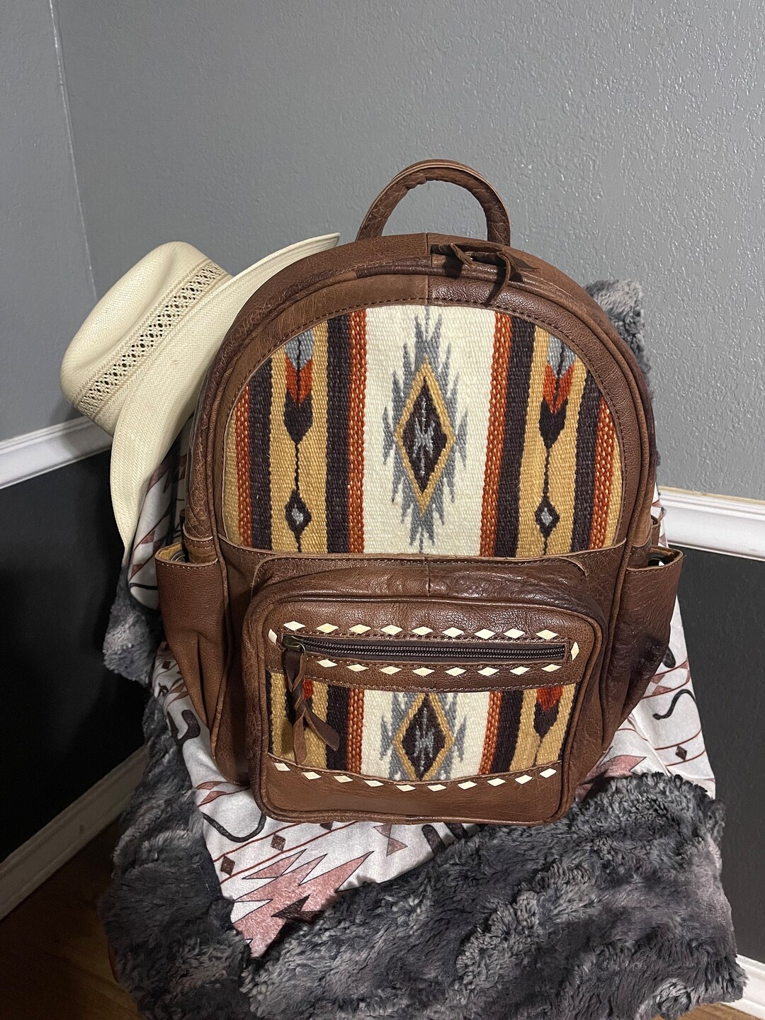 Talullah Leather and Aztec Backpack Large Backpack/ Diaper Bag Saddle ...