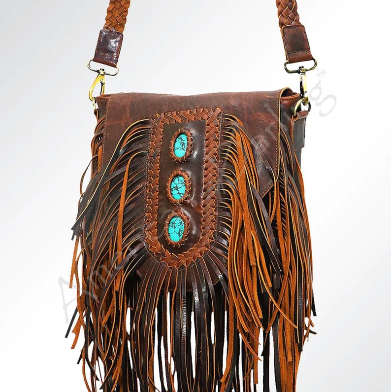 Macie Leather With Heavy Fringe and Turquoise Detail - Etsy