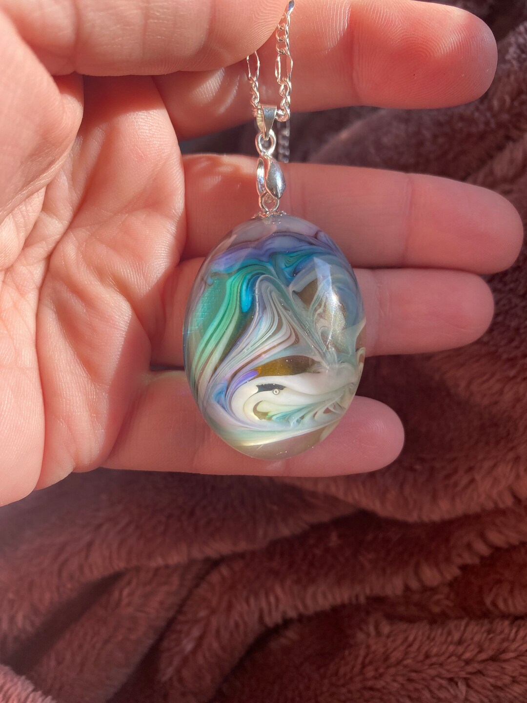 Resin Oval Pendant Necklace, Alcohol Ink Necklace, Alcohol Ink Pendant ...