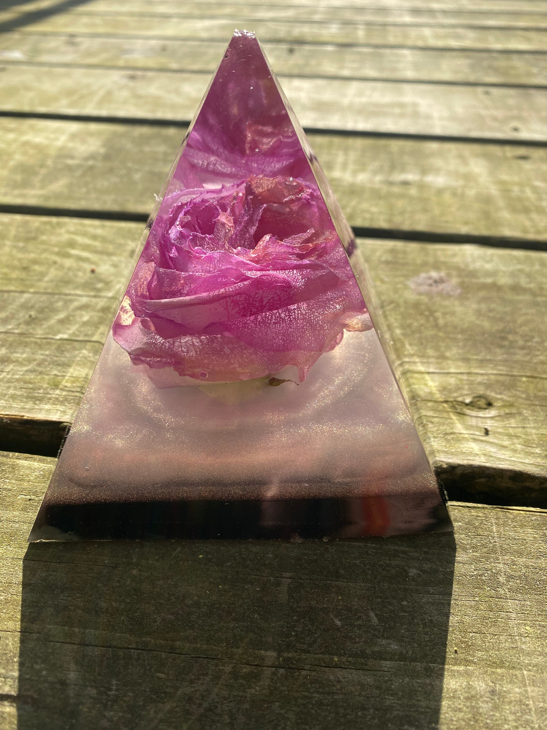 Real Pink Rose in Resin Pyramid, Pyramid Paperweight, Mothers Day Gift ...