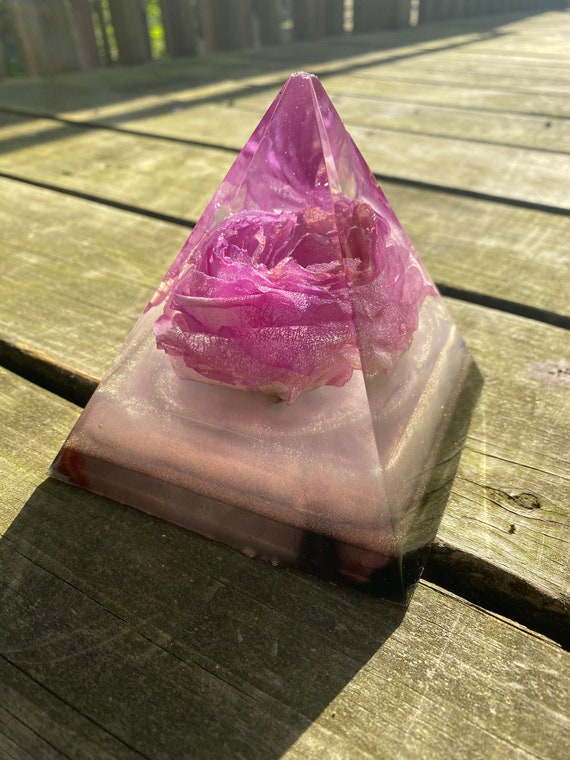 Real Pink Rose in Resin Pyramid Pyramid Paperweight Gift for - Etsy