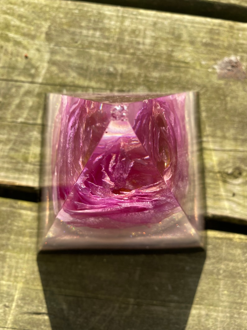 Real Pink Rose in Resin Pyramid, Pyramid Paperweight, Mothers Day Gift ...