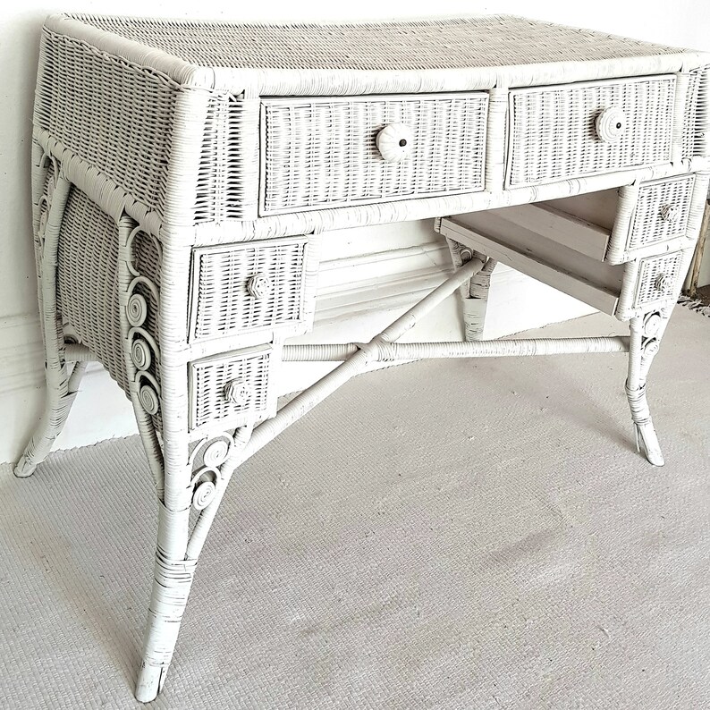 NOW SOLD Midcentury Bamboo Dressing Table, Vintsge Rattan Desk, Wicker ...