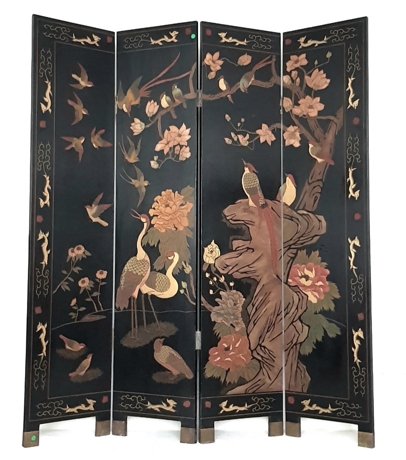 NOW SOLD Vintage Chinese Lacquered Folding Screen, Oriental Room ...
