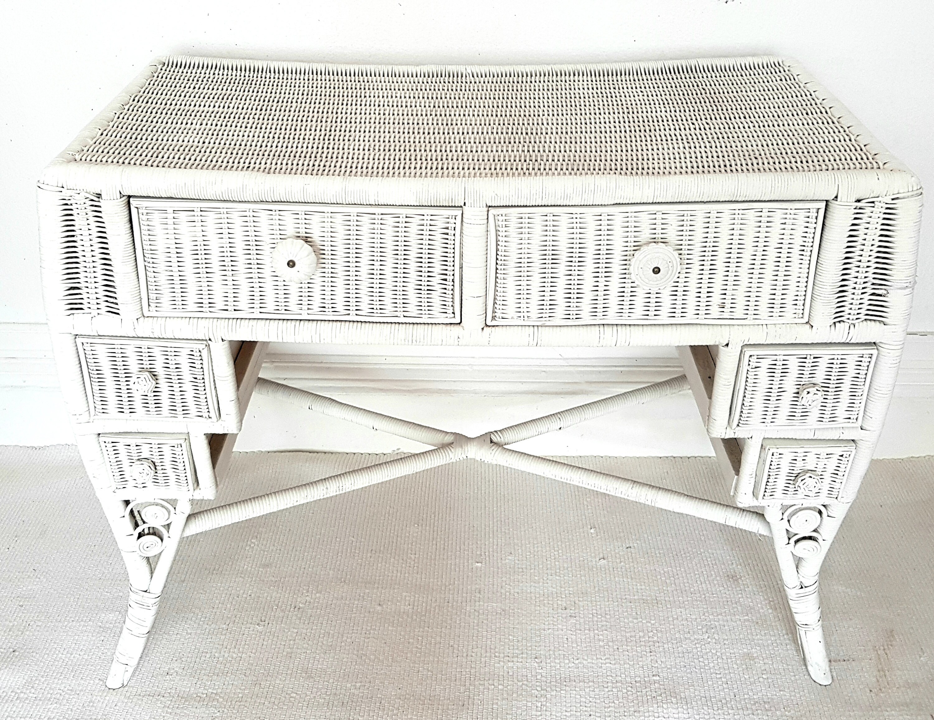 NOW SOLD Midcentury Bamboo Dressing Table, Vintsge Rattan Desk, Wicker ...