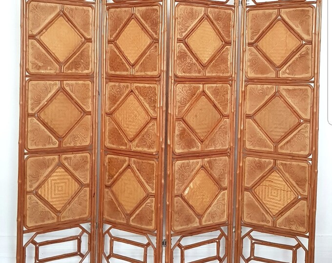 NOW SOLD Midcentury Bamboo & Rattan Screen, Vintage Room Divider, Tiki ...