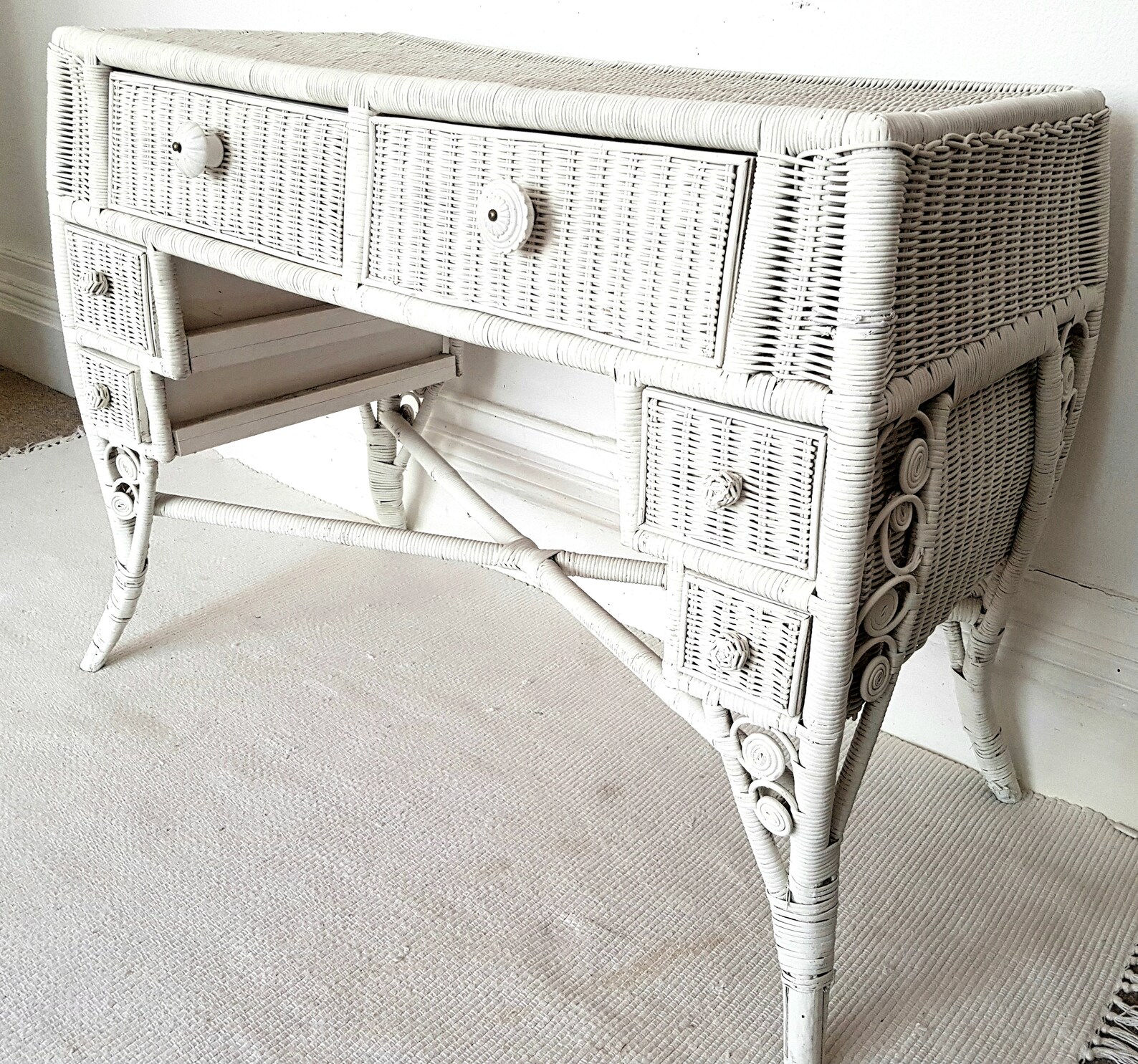NOW SOLD Midcentury Bamboo Dressing Table, Vintsge Rattan Desk, Wicker ...