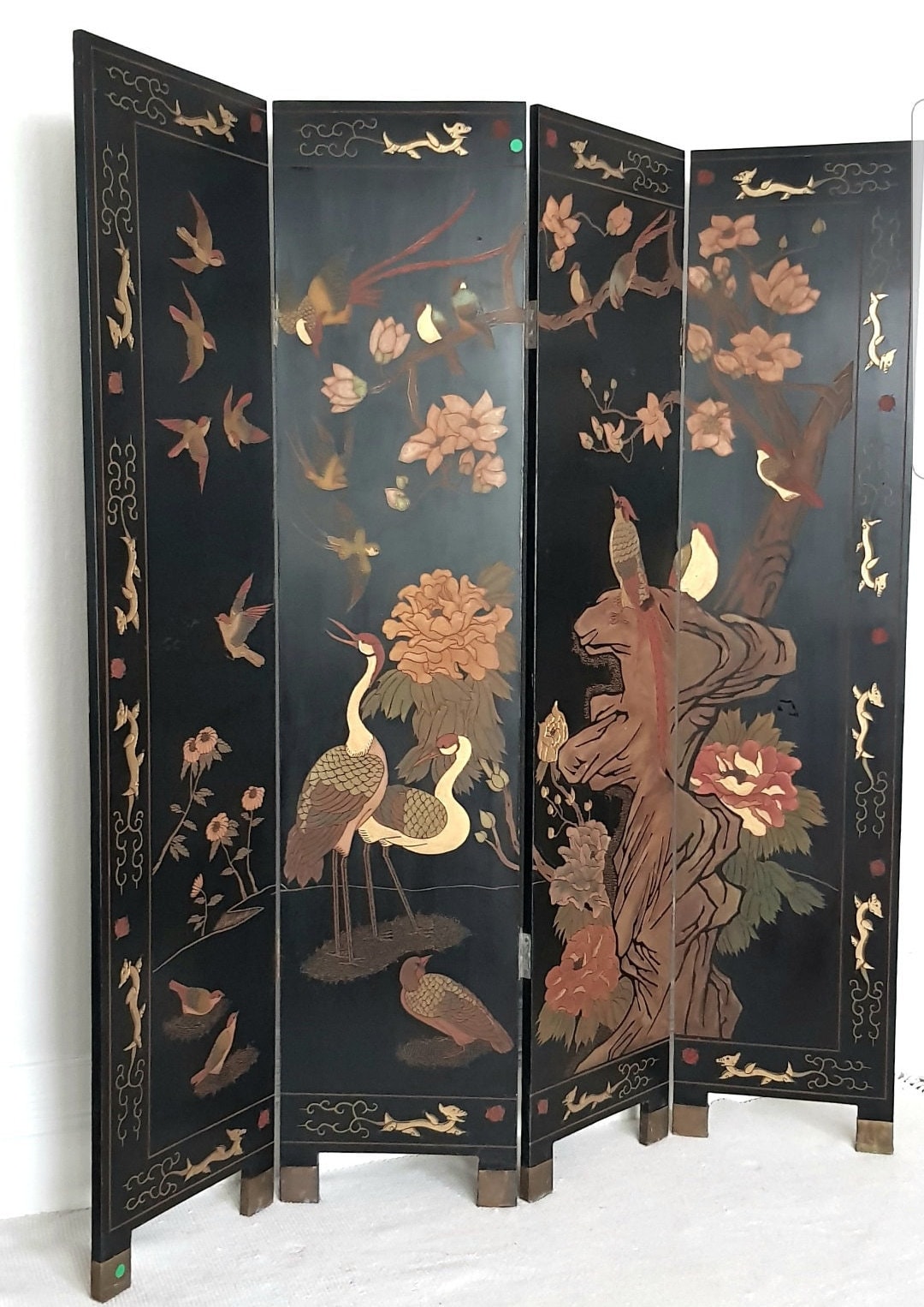 NOW SOLD Vintage Chinese Lacquered Folding Screen, Oriental Room ...