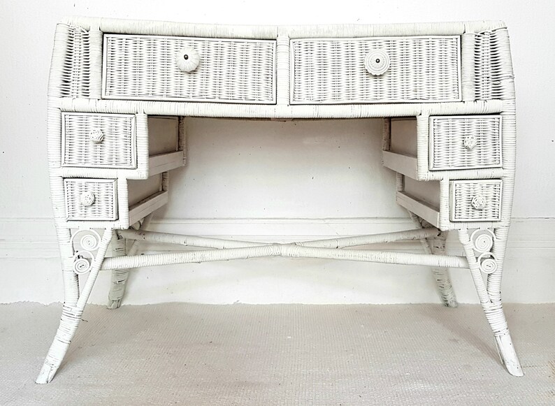 NOW SOLD Midcentury Bamboo Dressing Table, Vintsge Rattan Desk, Wicker ...