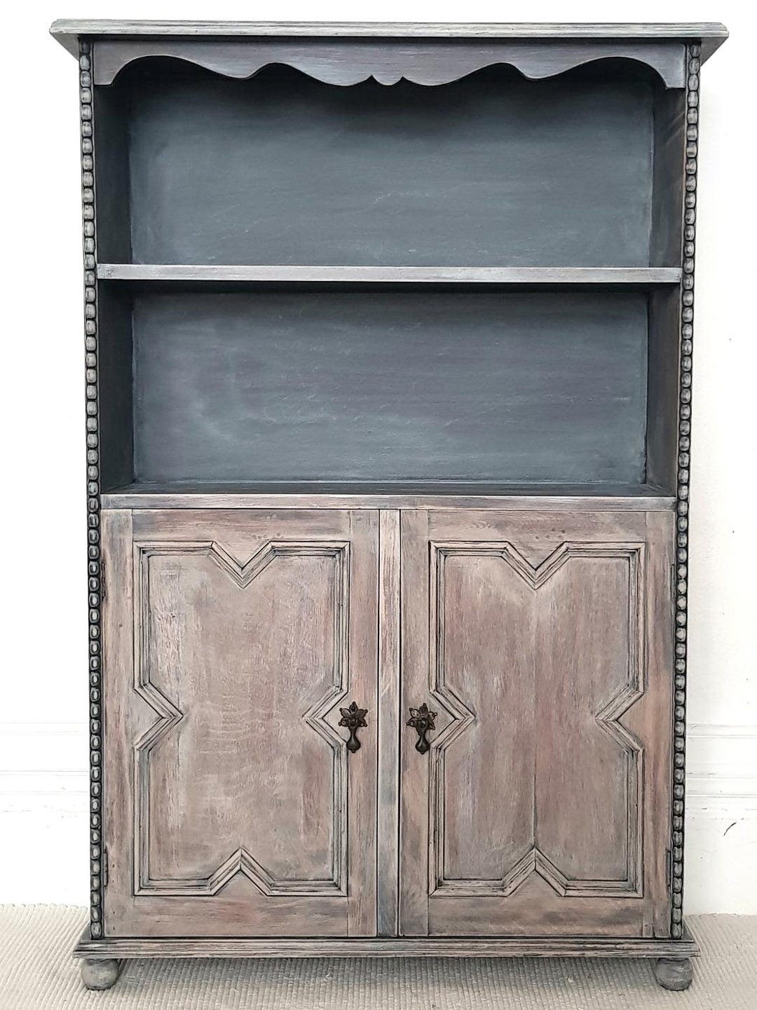 Antique Limed Oak Bookcase With Cupboard, C 1910, Original Drop Handles ...