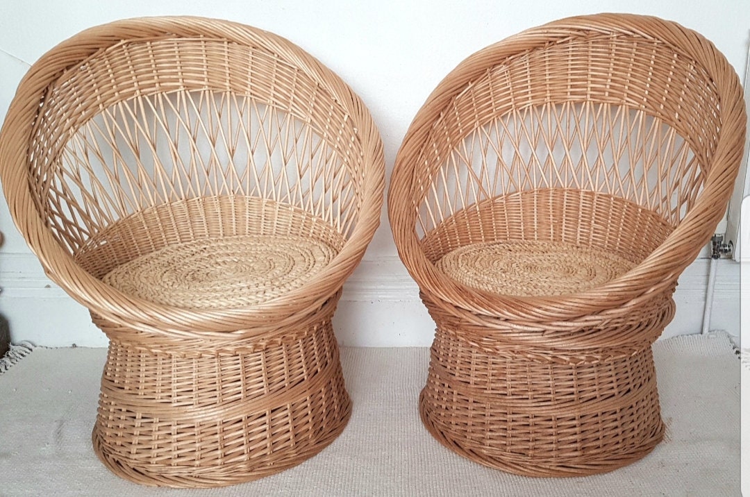 A Pair of Vintage Rattan Basket Chairs, Vintage Wicker Bucket Chair ...