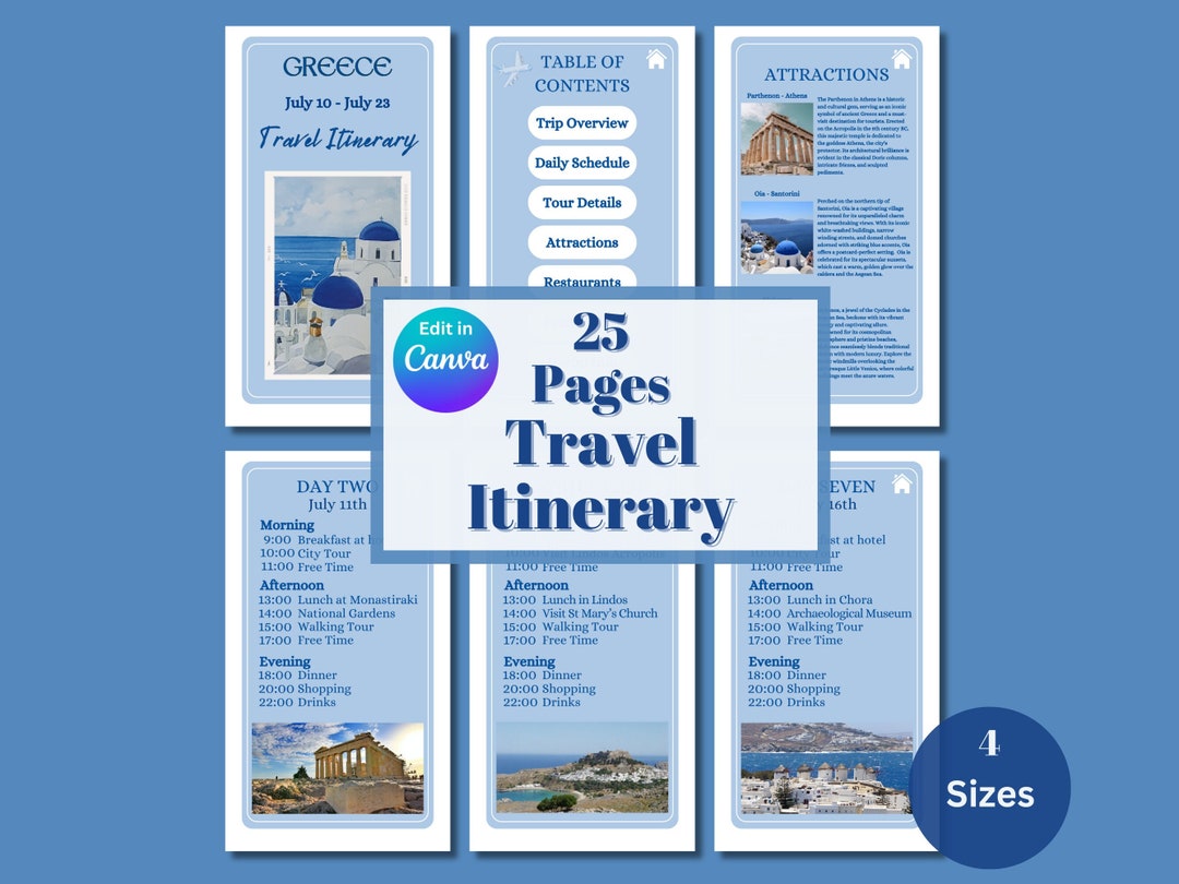 Greece Travel Itinerary Editable Template, Printable Travel Planner ...