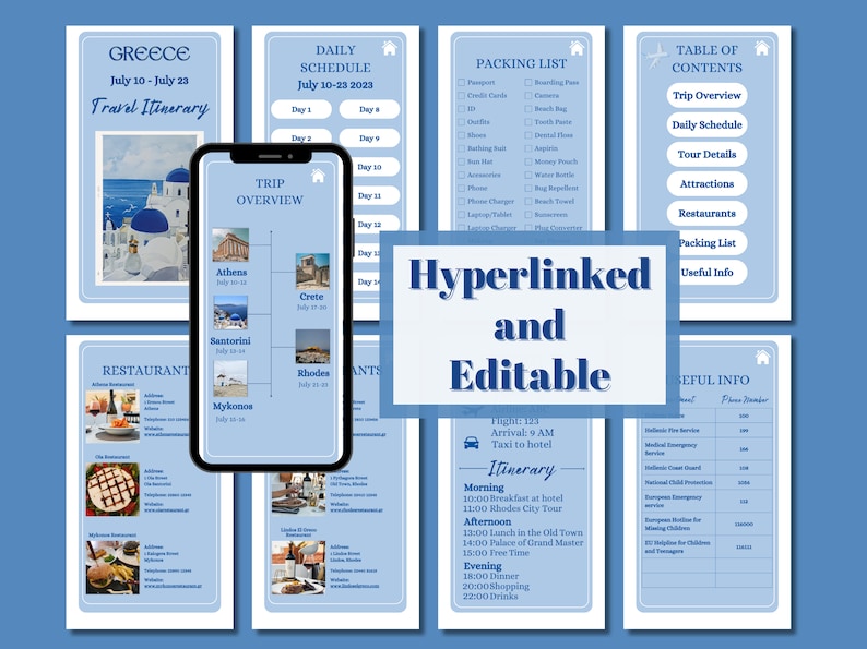 Greece Travel Itinerary Editable Template, Printable Travel Planner ...