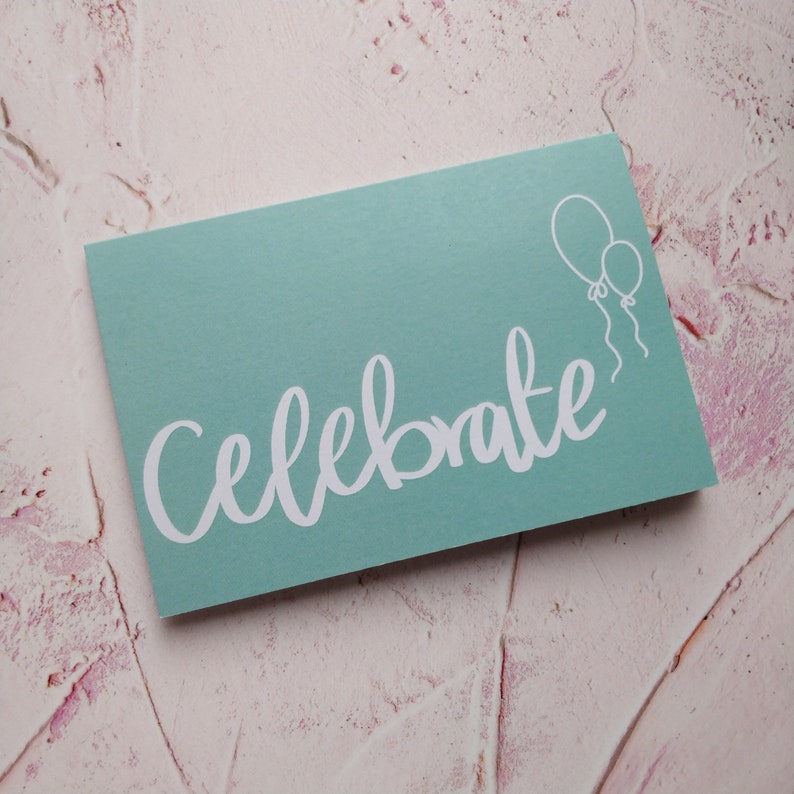 Mint Coloured Celebrate Greeting Card With Balloons - Etsy