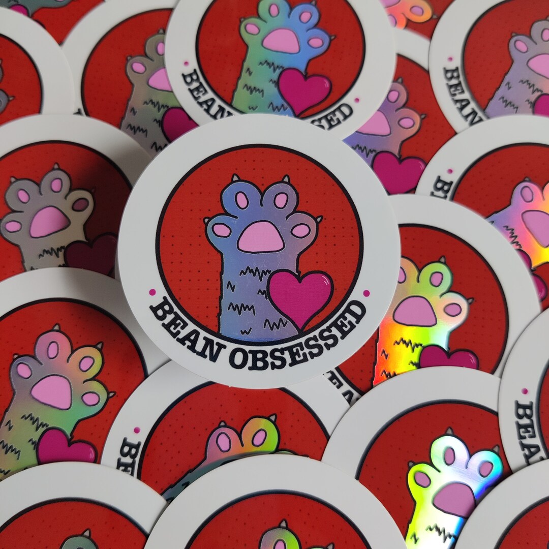 Bean Obsessed Cat Themed Holographic Vinyl Sticker - Etsy