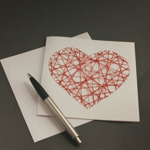 Handmade Threaded Red Heart Greeting Card Beautiful - Etsy UK