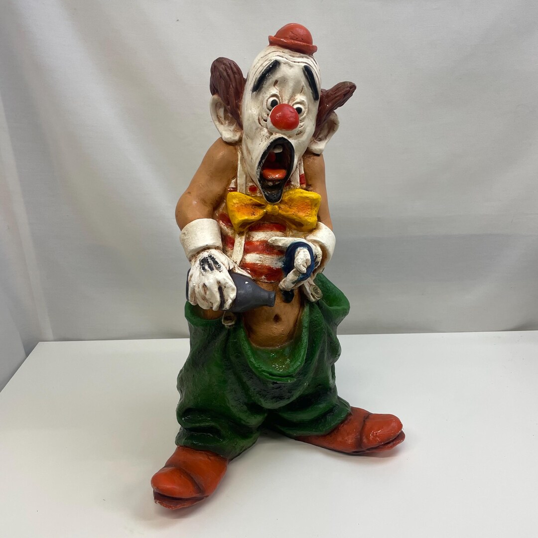 Vintage Large Clown Chalkware Figurine Statue 20" Rare Drinking Hobo ...