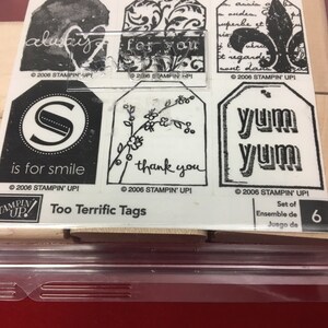 Stampin up Too Terrific Tags Rubber Mounted Rubber New Retired Birthday ...