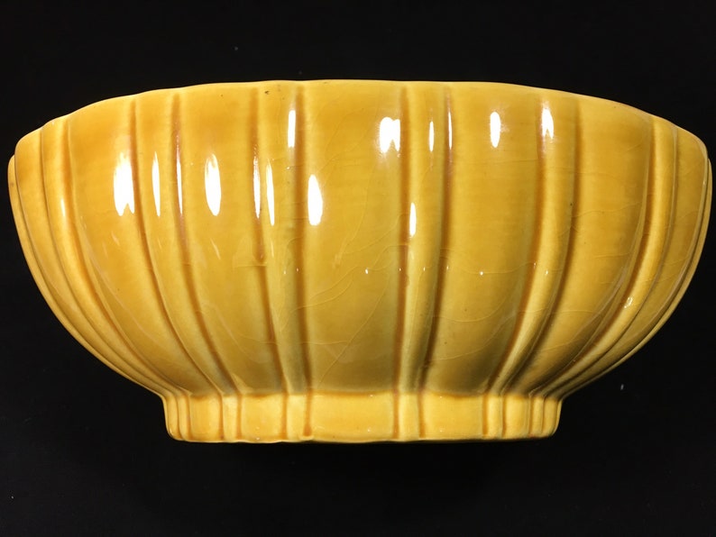 Vintage Haeger Pottery Oval Bowl Planter Harvest Gold Yellow Ribbed 4020b Usa Etsy