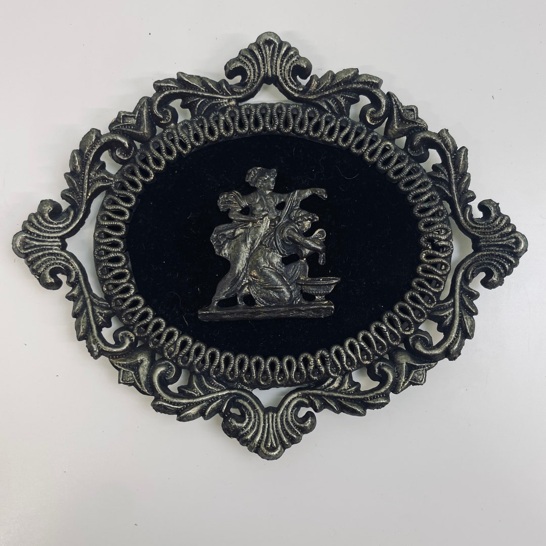 Vintage Brass Metal Black Velvet Greek Women Art Picture Frame Wall ...
