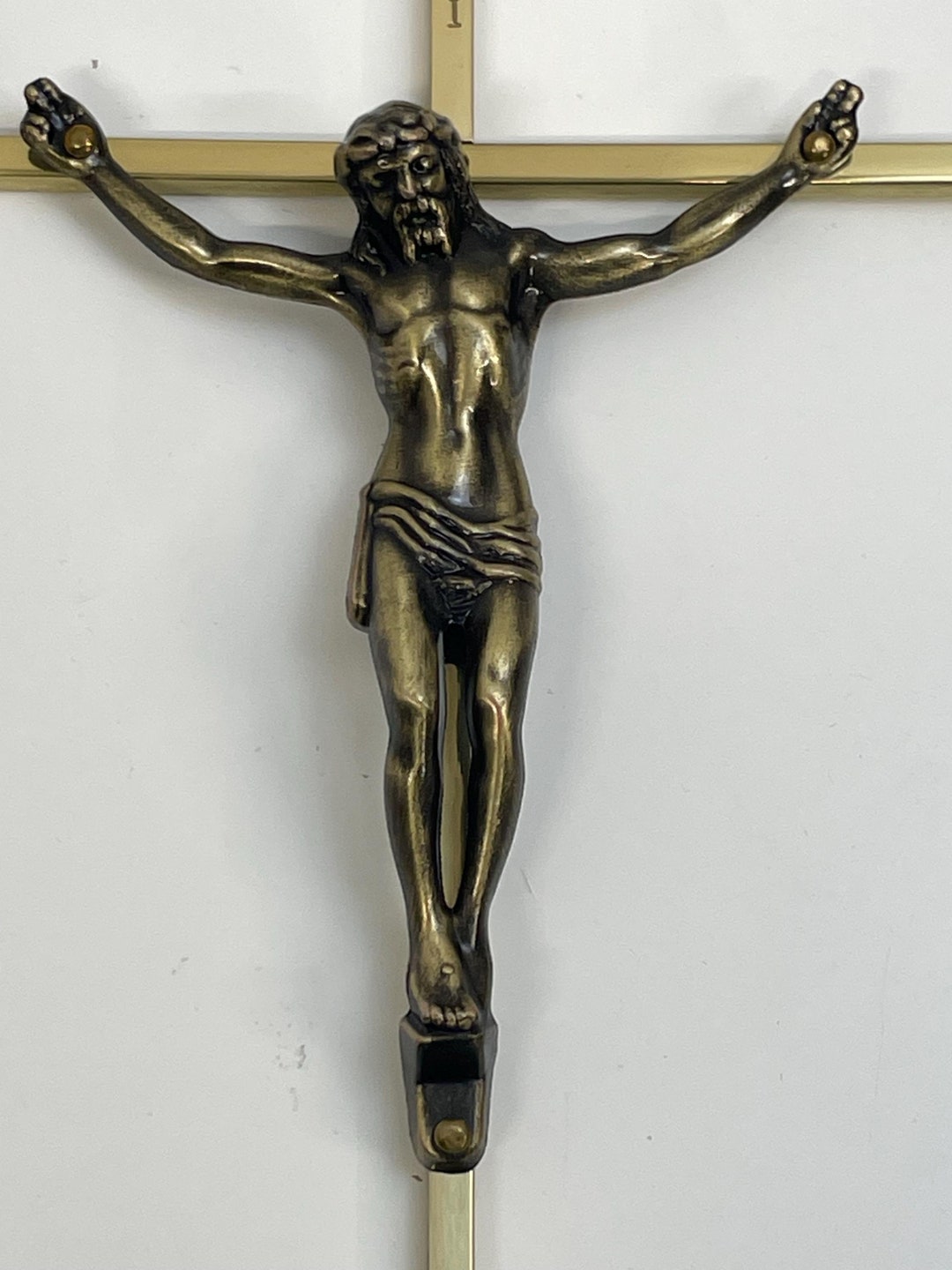 Vintage Brass Gold Thin Metal Jesus on Cross Crucifix INRI Roman ...