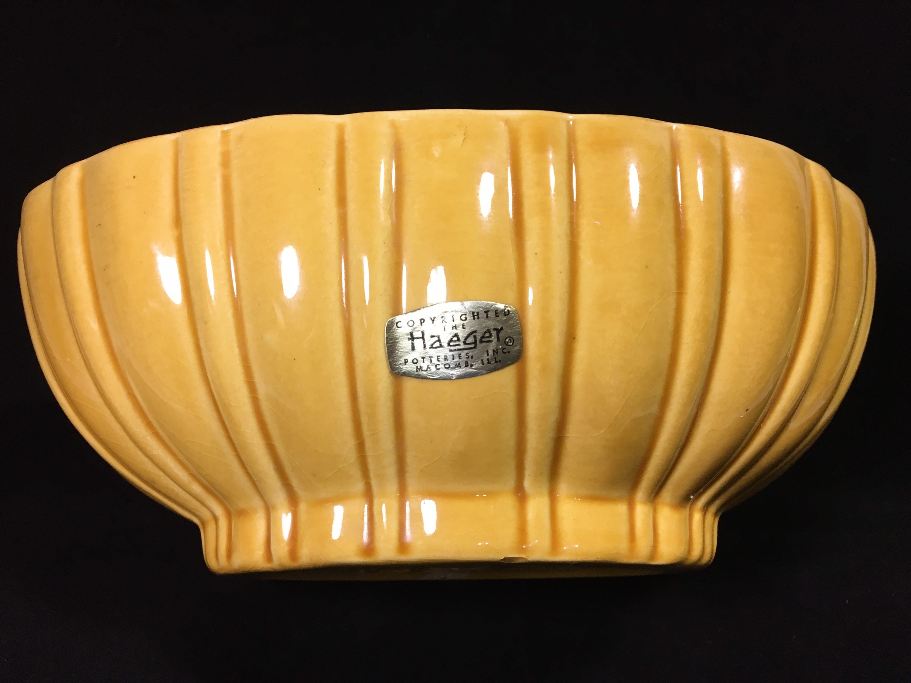 Vintage Haeger Pottery Oval Bowl Planter Harvest Gold Yellow Ribbed 4020b Usa Etsy