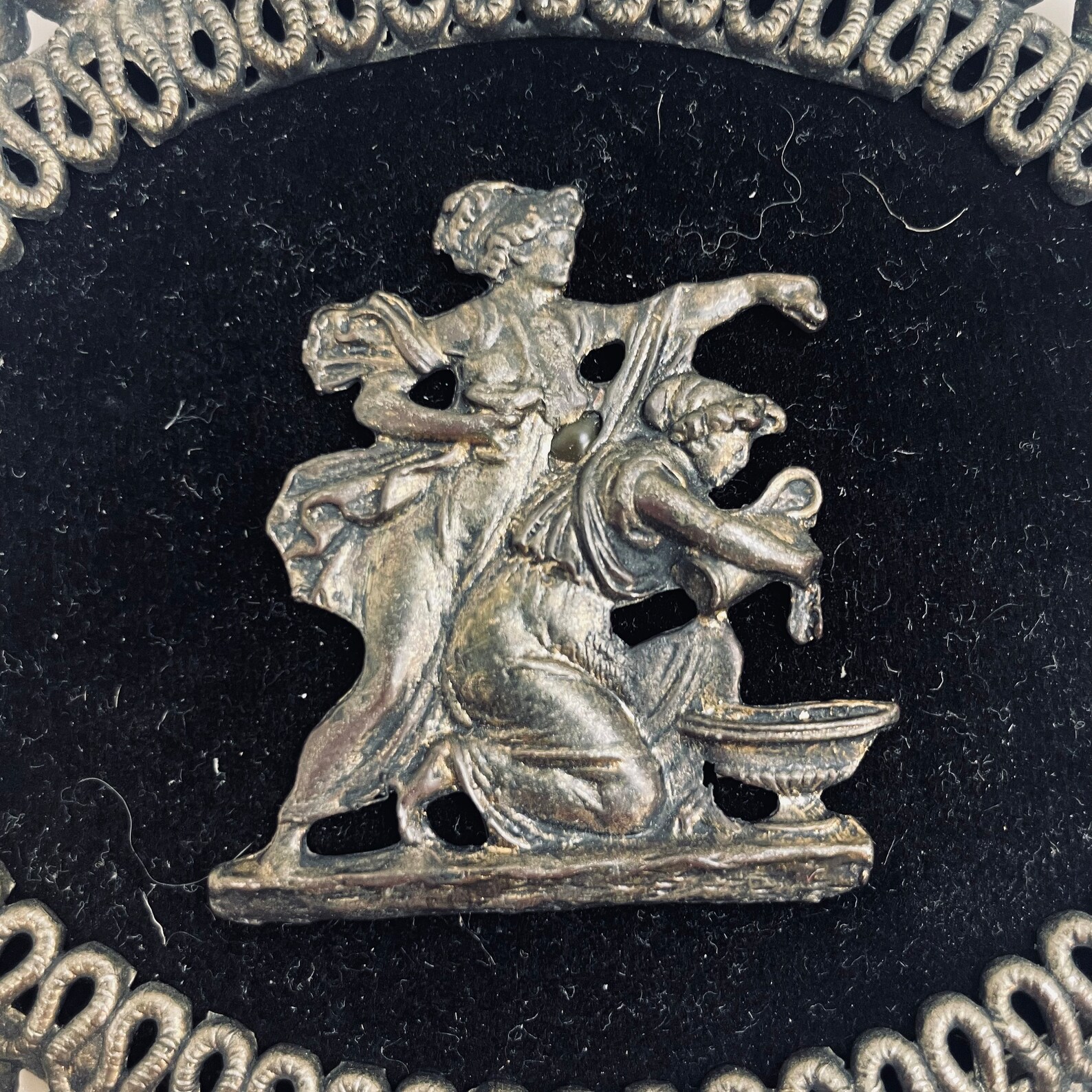 Vintage Brass Metal Black Velvet Greek Women Art Picture Frame Wall ...