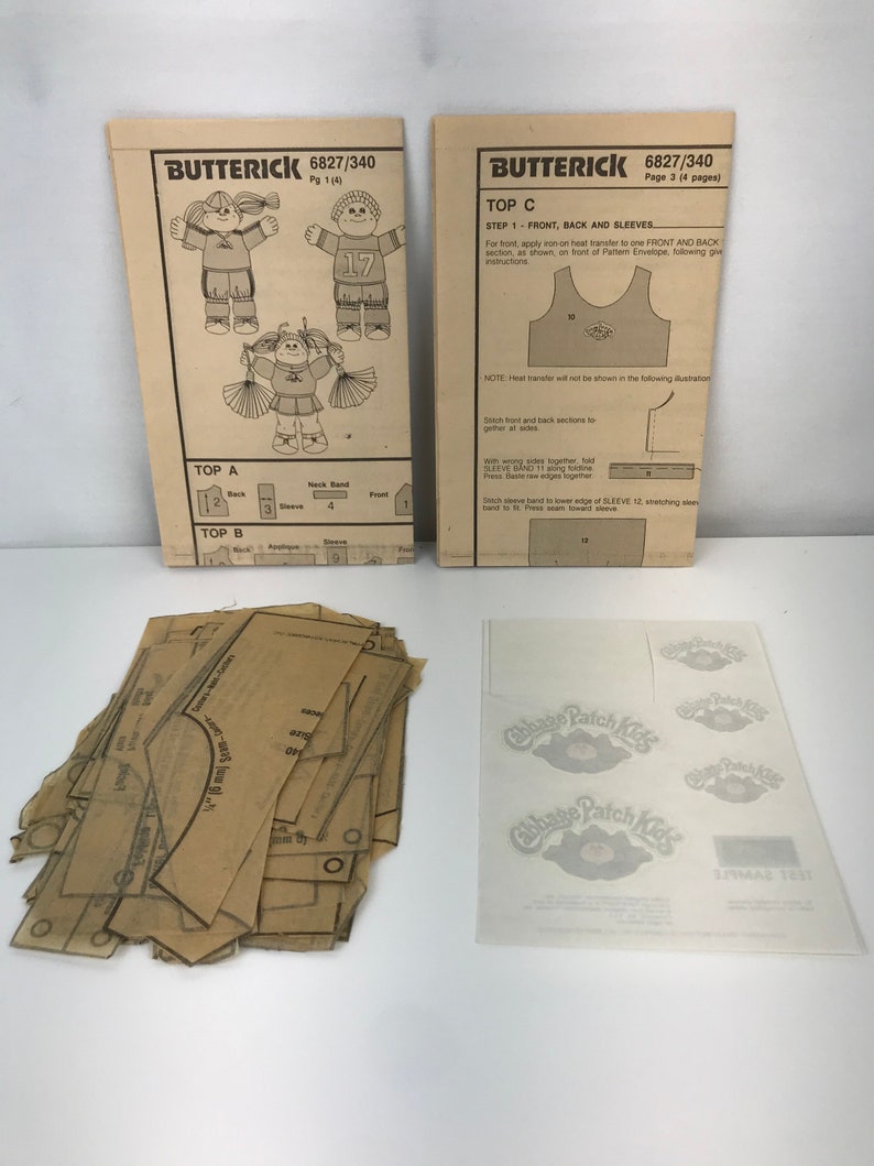 Vintage Butterick Cabbage Patch Kids Doll Clothing Sewing Pattern 340 ...