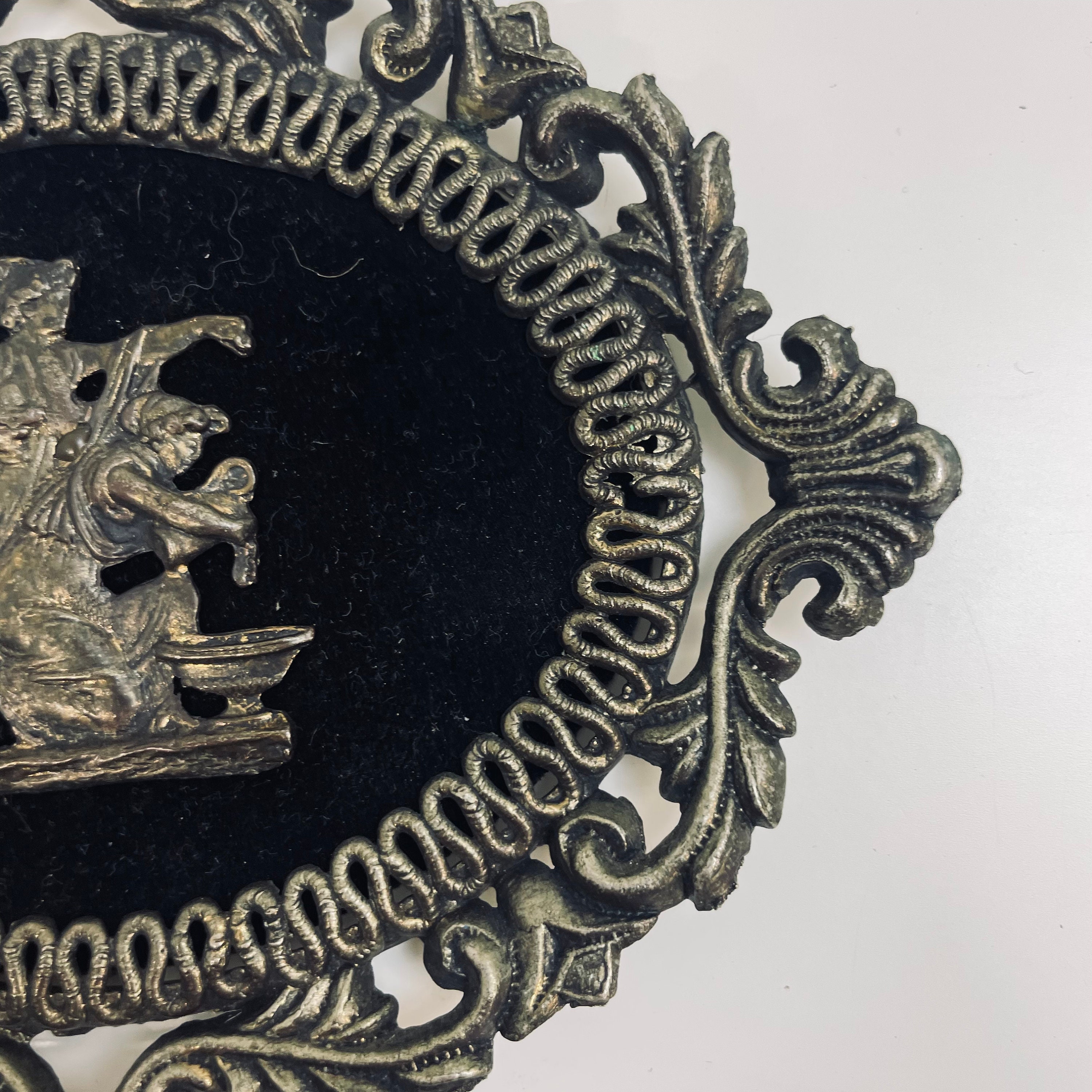 Vintage Brass Metal Black Velvet Greek Women Art Picture Frame Wall ...