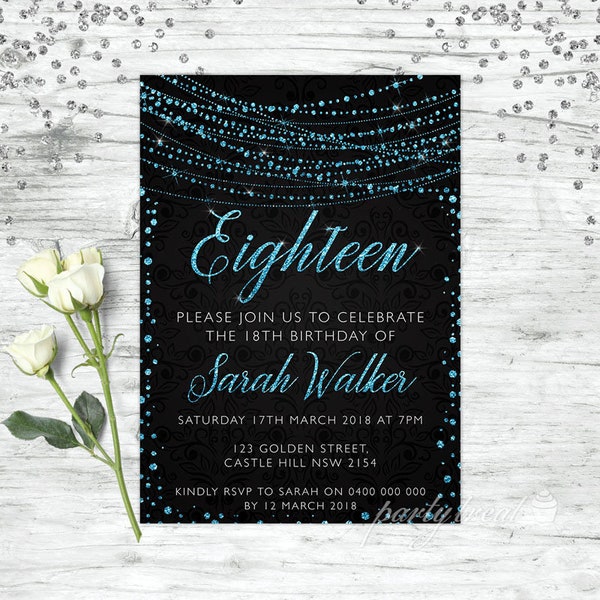 Blue 18th Birthday Invitation - Etsy