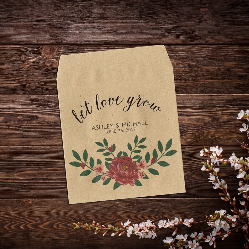 Wedding Seed Packets Let Love Grow Red Peony Flowers Seed | Etsy